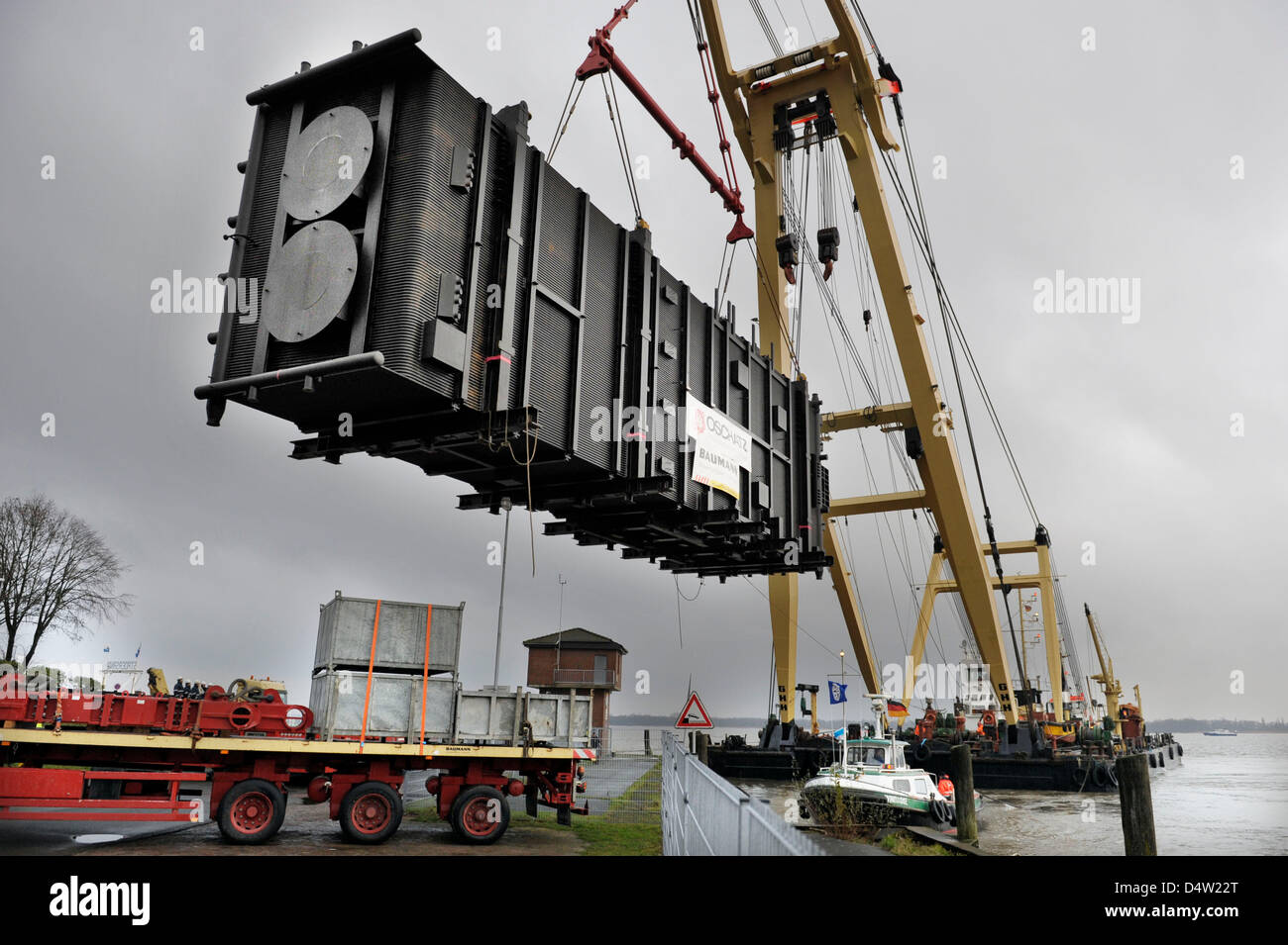 A floater crane lifts a steam boiler for a coal-burning power plant of ...