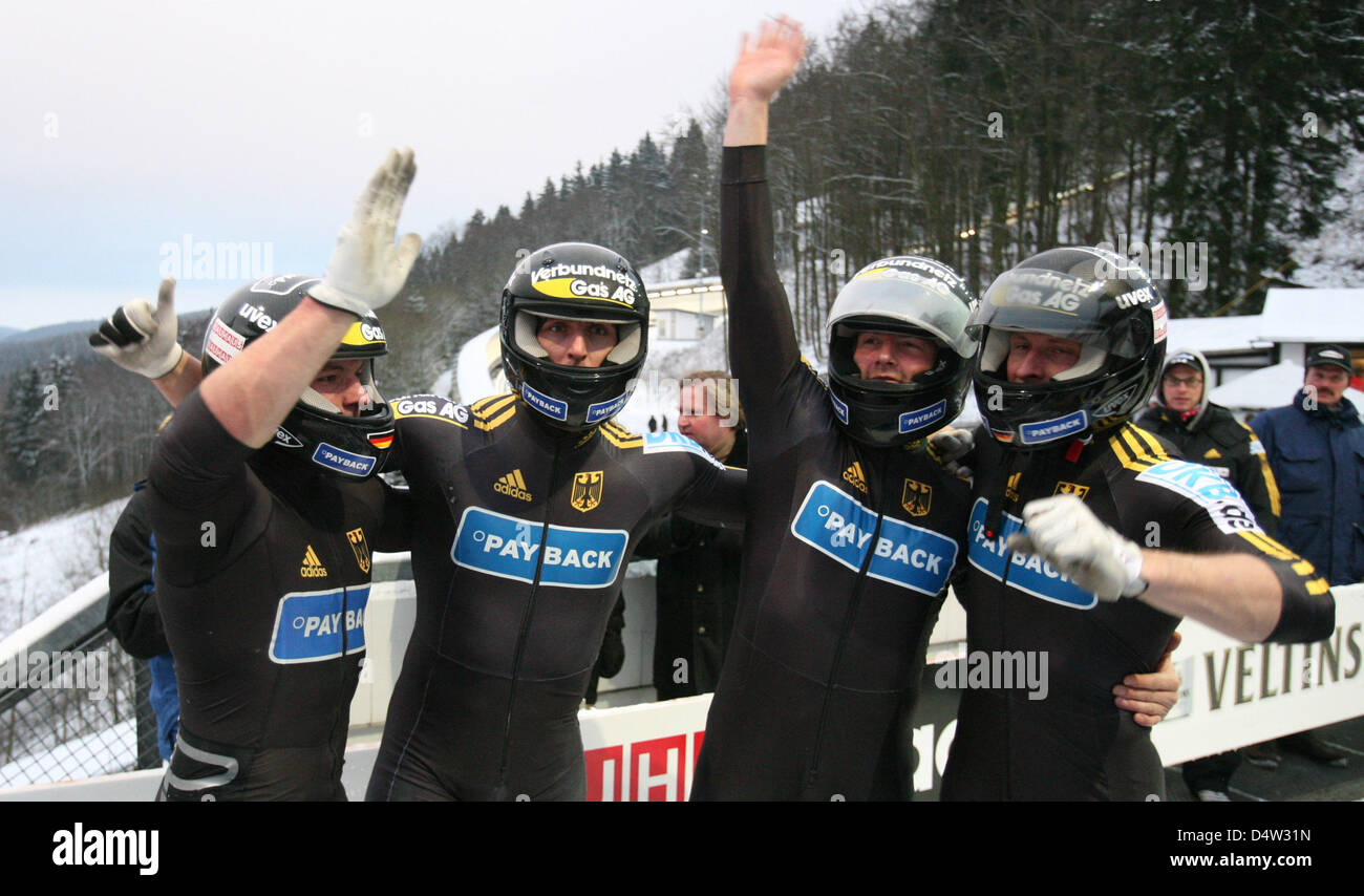 Andre Lange (2-R) and teammates Martin Putze, Kevin Kutzke and Rene ...