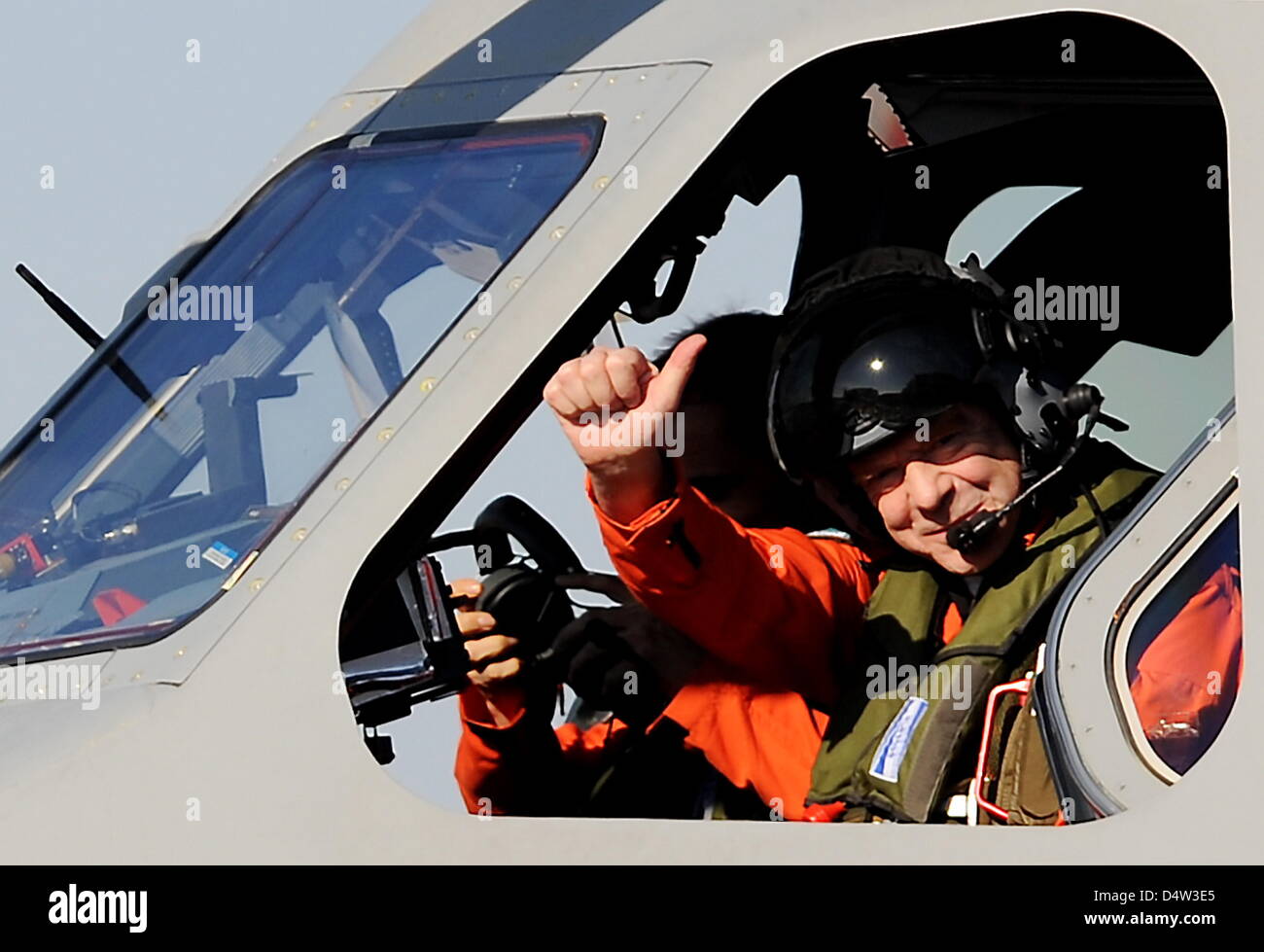 Testpilot Edward Strongman gives thumbs up after the maiden flight of ...