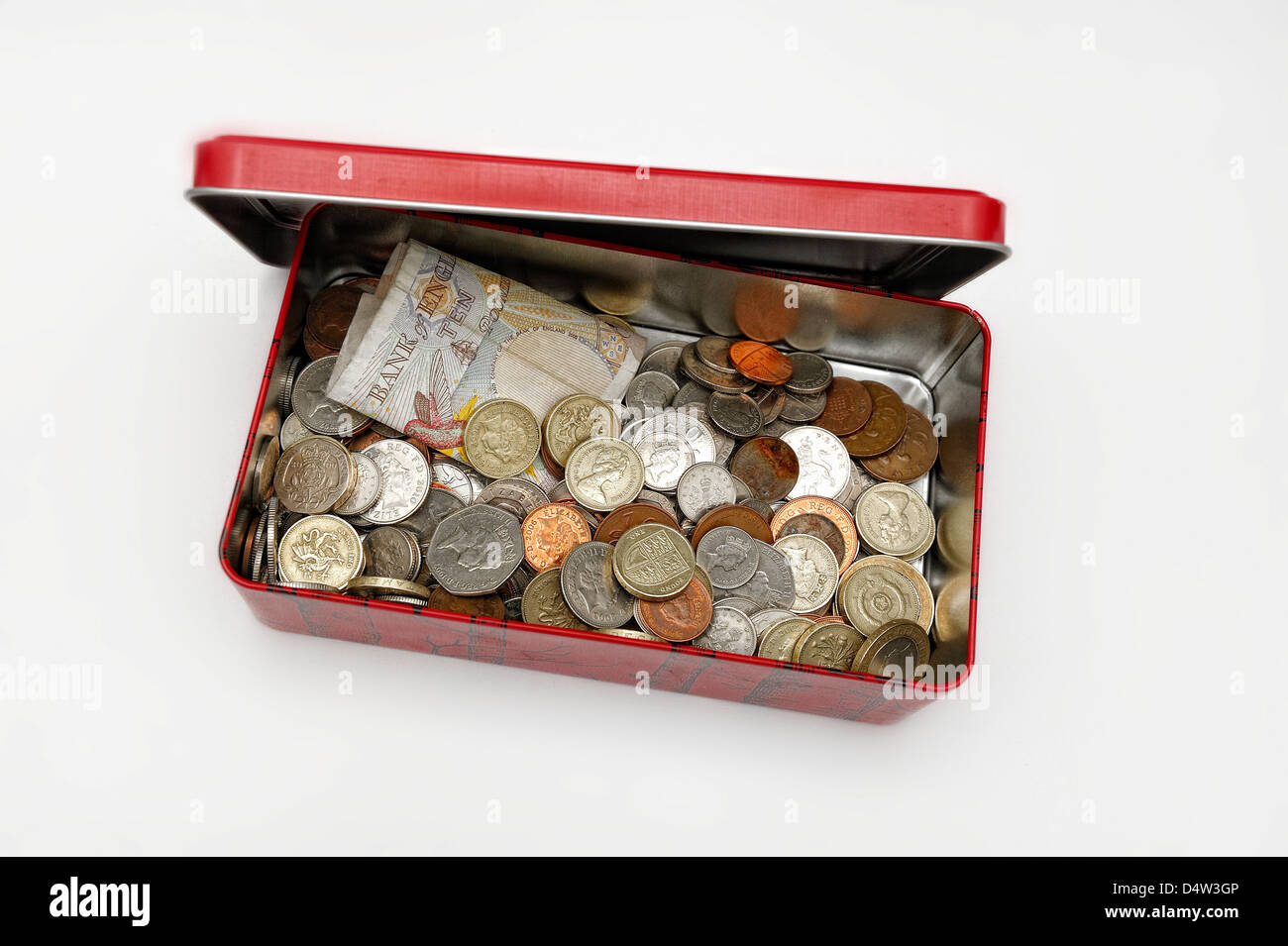 Red money tin Stock Photo - Alamy