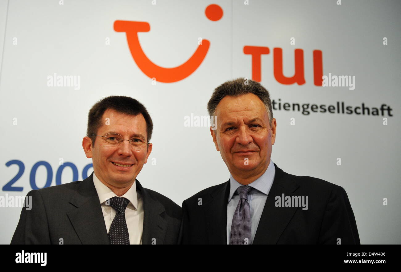 The CEO of tourism group TUI, Michael Frenzel (R) and the company's new ...