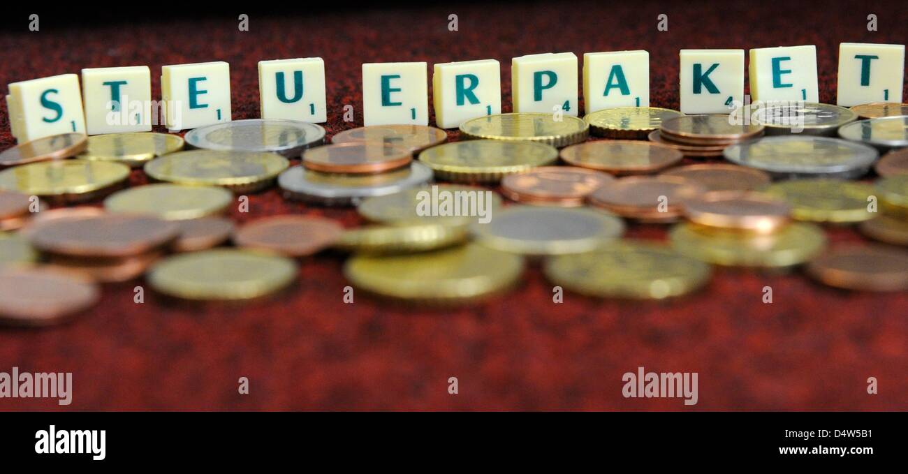 Scrabble letters form the writing 'Tax bundle' in Berlin, Germany, 18 ...