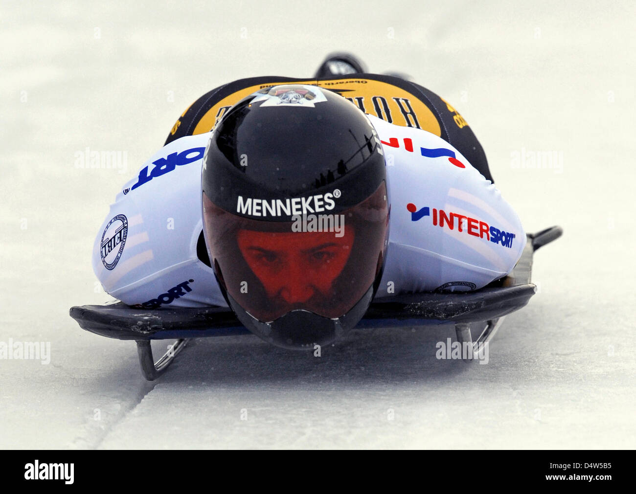 German skeleton racer Kerstin Szymkowiak takes off for a race during ...