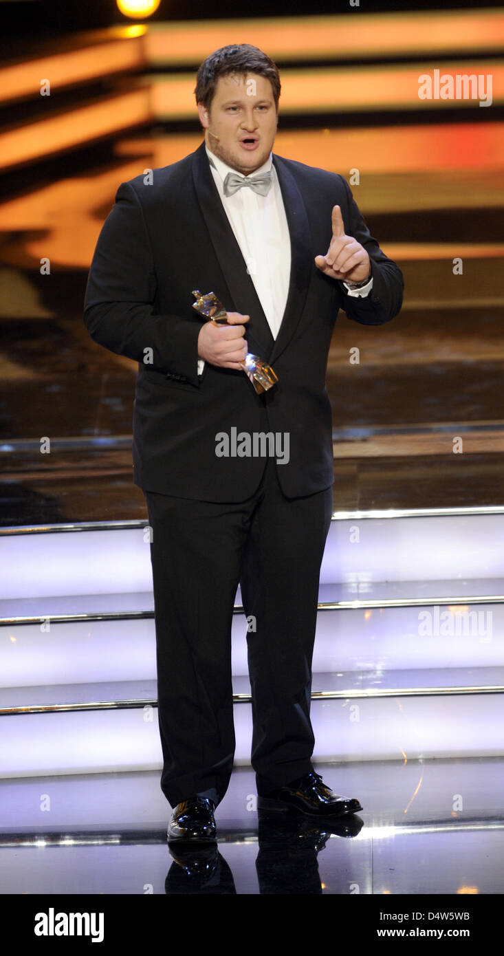 German weightlifter Matthias Steiner gives a speech during the ...