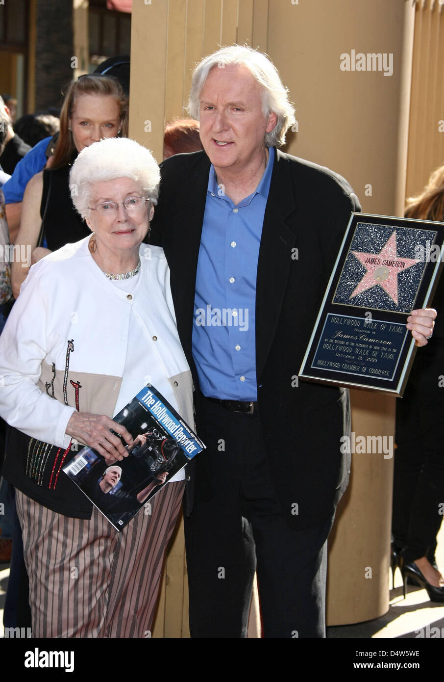 Director James Cameron (R) and his mother Shirley pose during the ...
