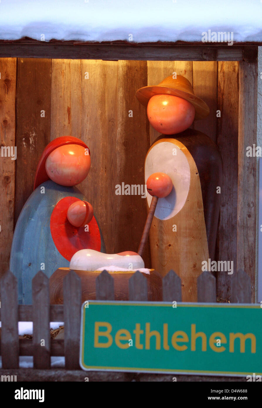 A district sign reading 'Bethlehem' stands in front of a life-sized ...
