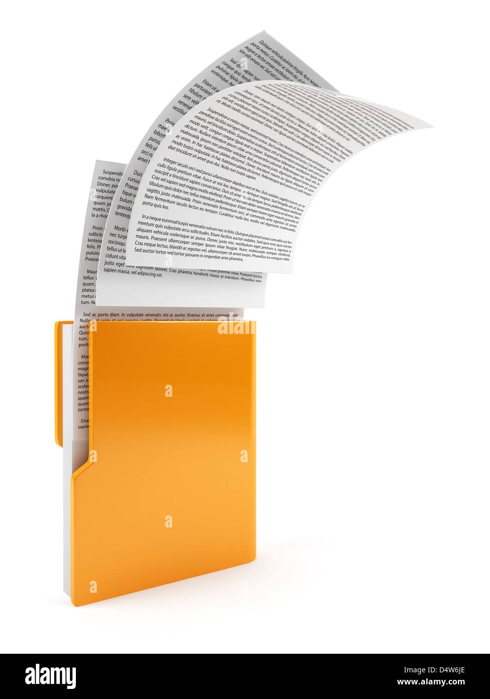 3d illustration of computer folder with flying documents. Isolated on ...