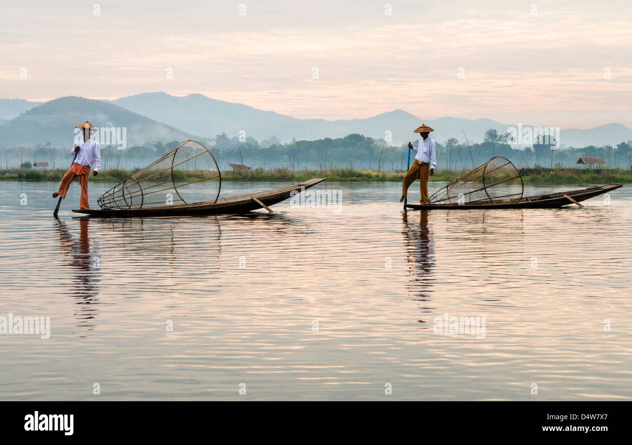 Traditional Intha fishermen on Inle Lake, Burma Stock Photo - Alamy
