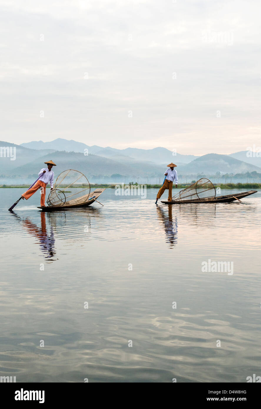 Traditional Intha fishermen on Inle Lake, Burma Stock Photo - Alamy