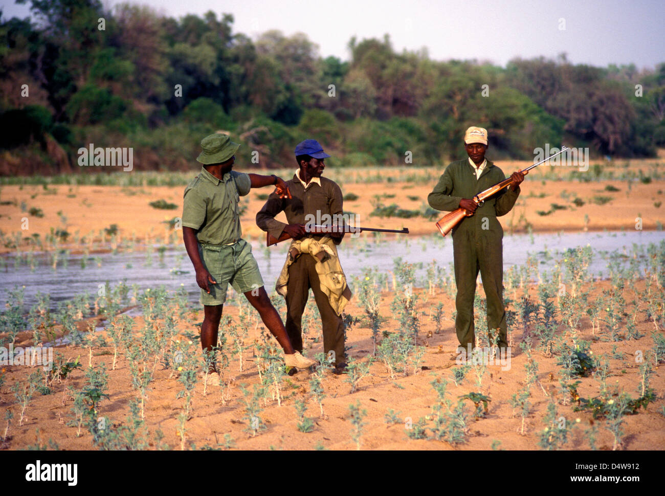 Kenneth Manyangadze, chief scout, on left, tracking Black Rhino spoor ...