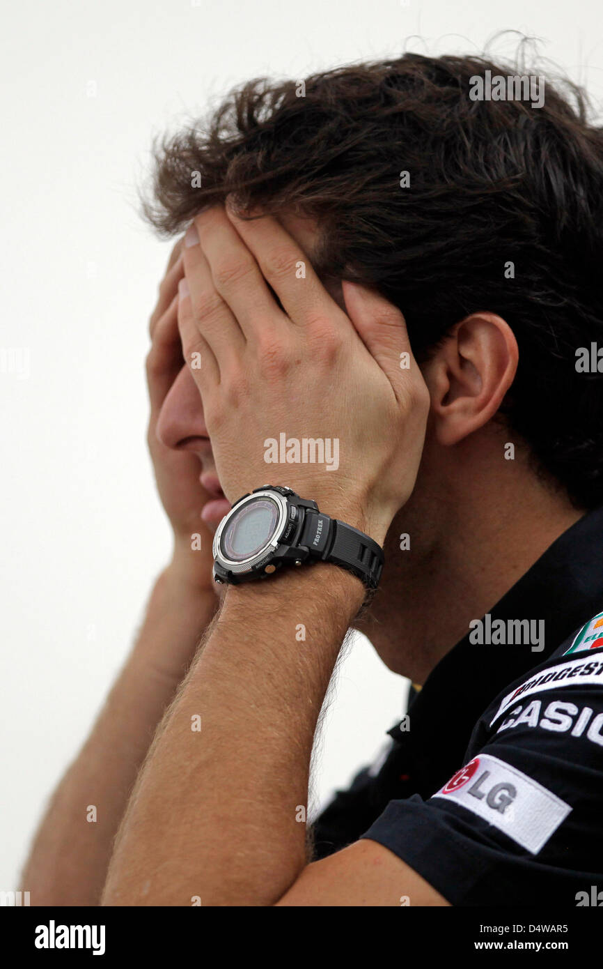Australian Formula One driver Mark Webber of Red Bull gives an ...