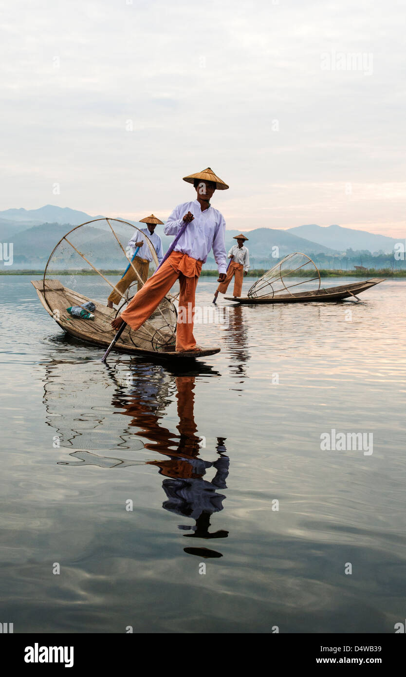 Traditional Intha fishermen on Inle Lake, Burma Stock Photo - Alamy