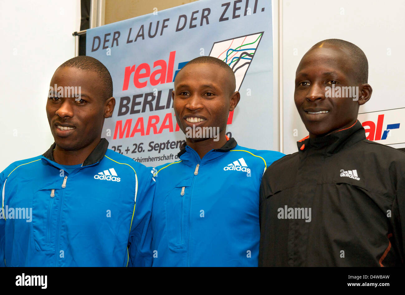 (L-R) Kenyan marathon runners Patrick Makau, Geoffrey Mutai and Eliud ...