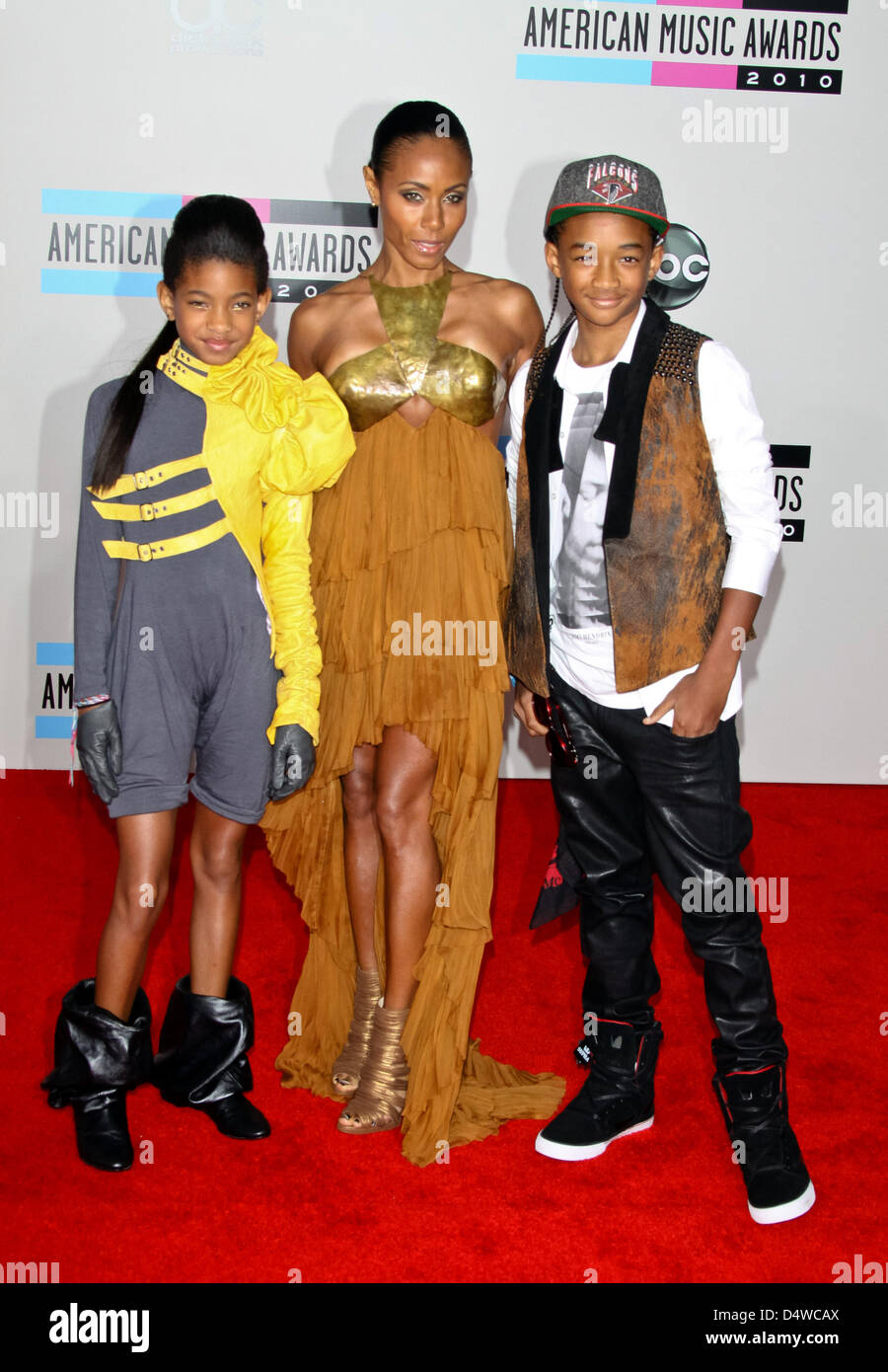 US actress Jada Pinkett Smith (C) and her children Willow (L) and Jaden ...