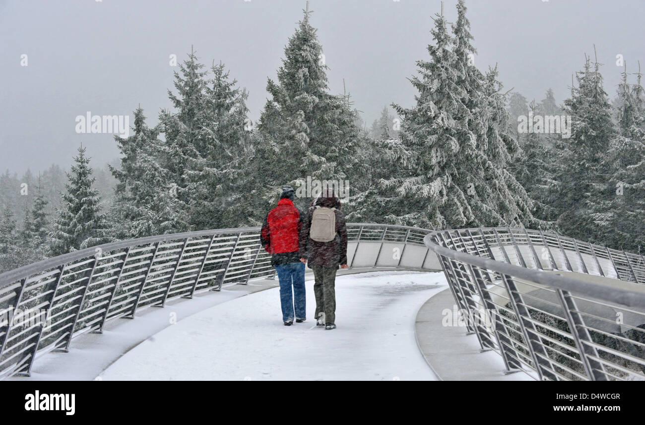 A bridge is covered in snow in the Thuringian Forest nearby Oberhof ...
