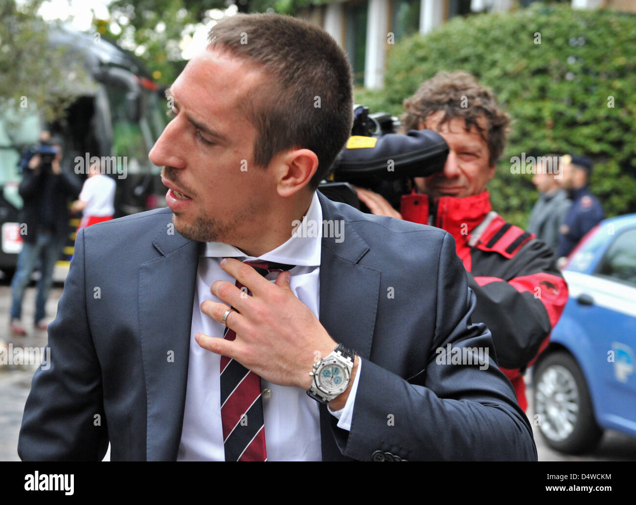 Franck Ribery arrives at the FC Bayern Munich's team hotel in Rome ...