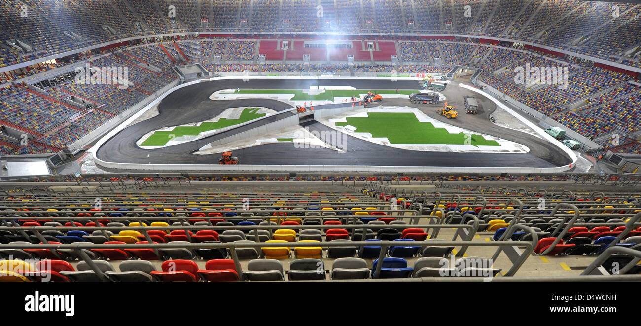 A race track is built into Esprit Arena in Duesseldorf, Germany, 22 ...