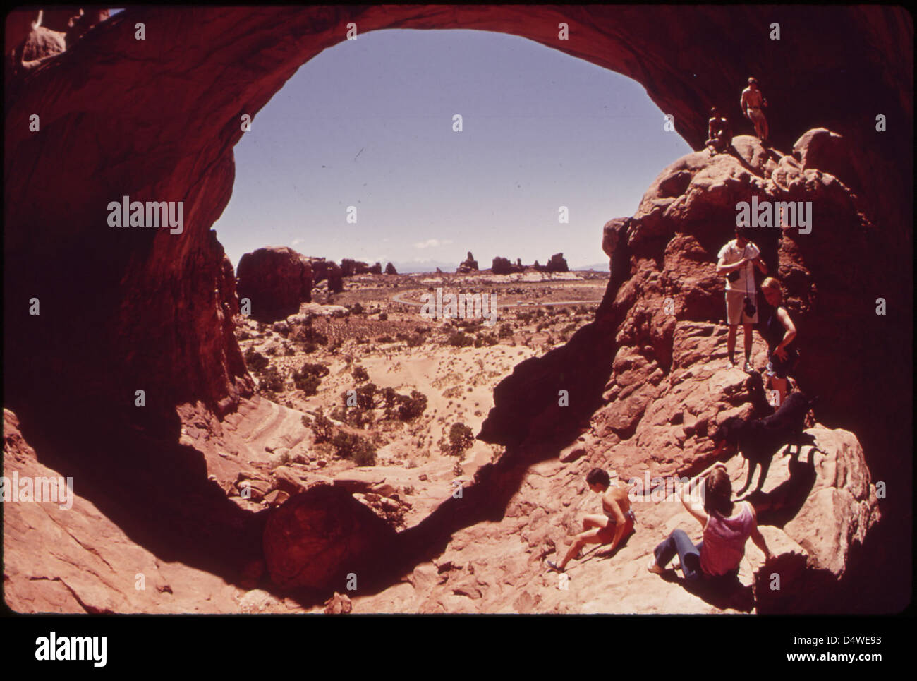 A photograph of the Double Arch rock formation in the Windows section ...