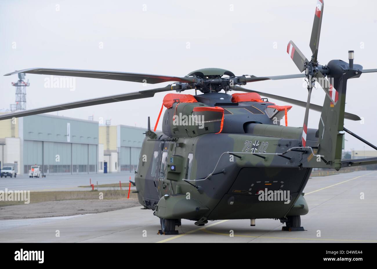 A new Bundeswehr (German armed forces) NH90 transport helicopter stands ...