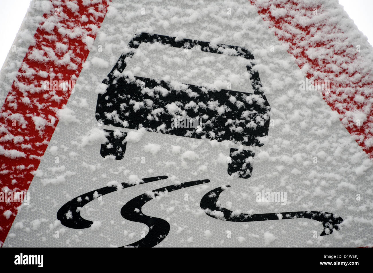 A road sign is covered with snow nead Friesenhausen, Germany, 26 ...