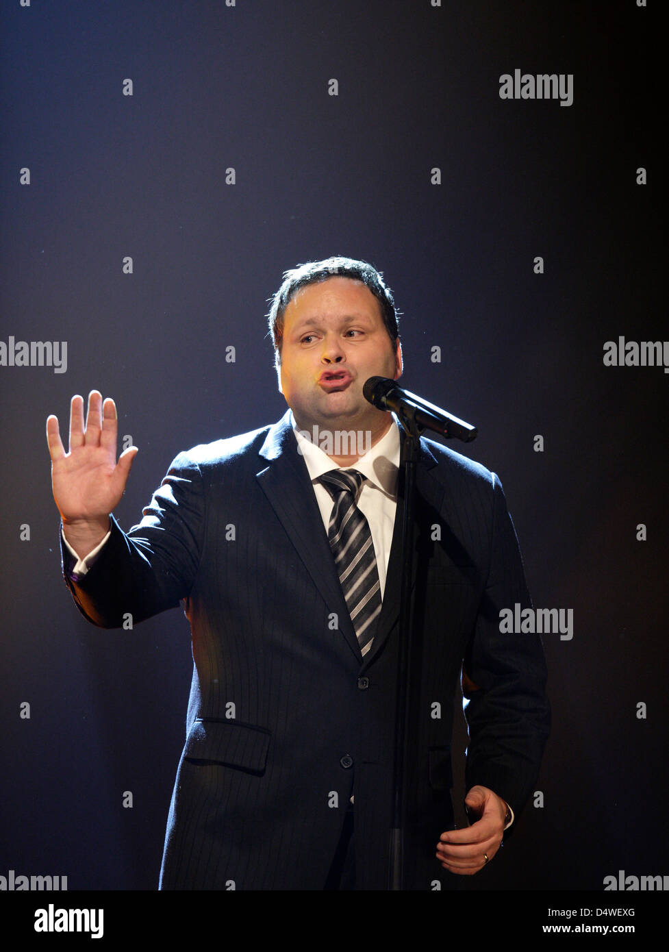 British tenor Paul Potts performs at a taping of the TV show 'The Dome ...