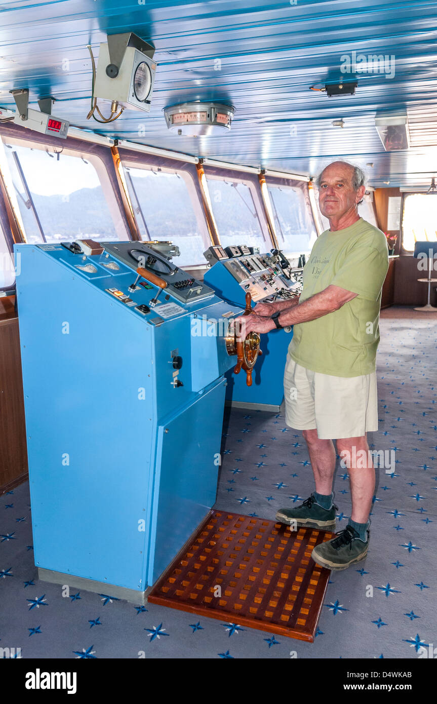 Thomson Destiny; interior of bridge with navigational controls Stock ...