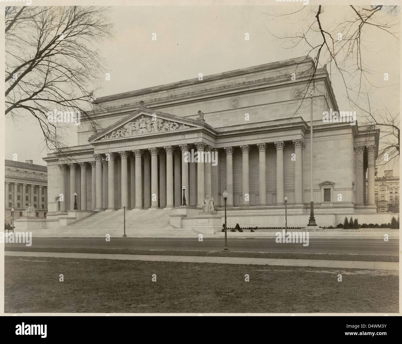 A 1935 photograph showing the entrance to Constitution Avenue, captured ...