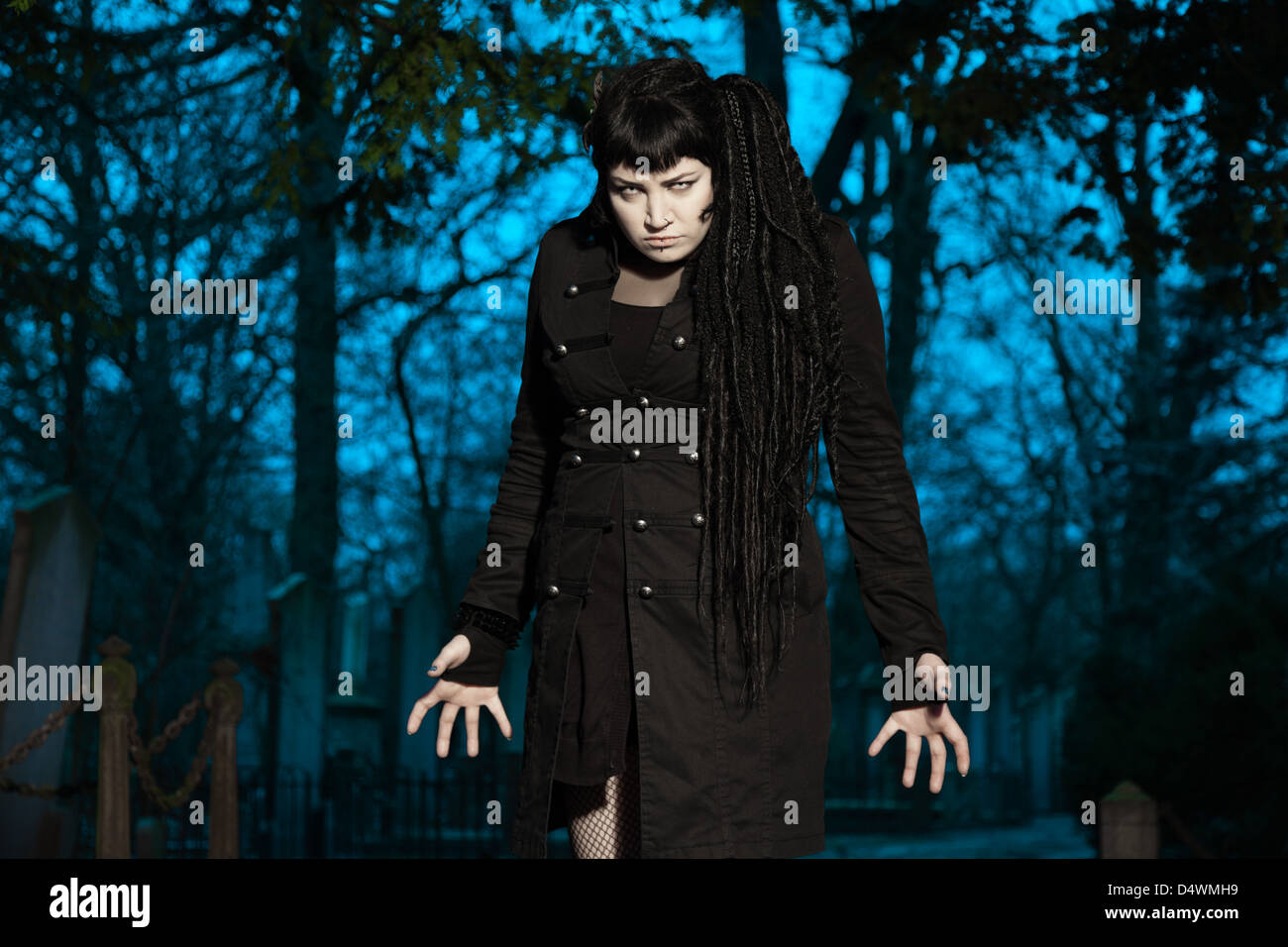 Gothic Girl On Cemetery