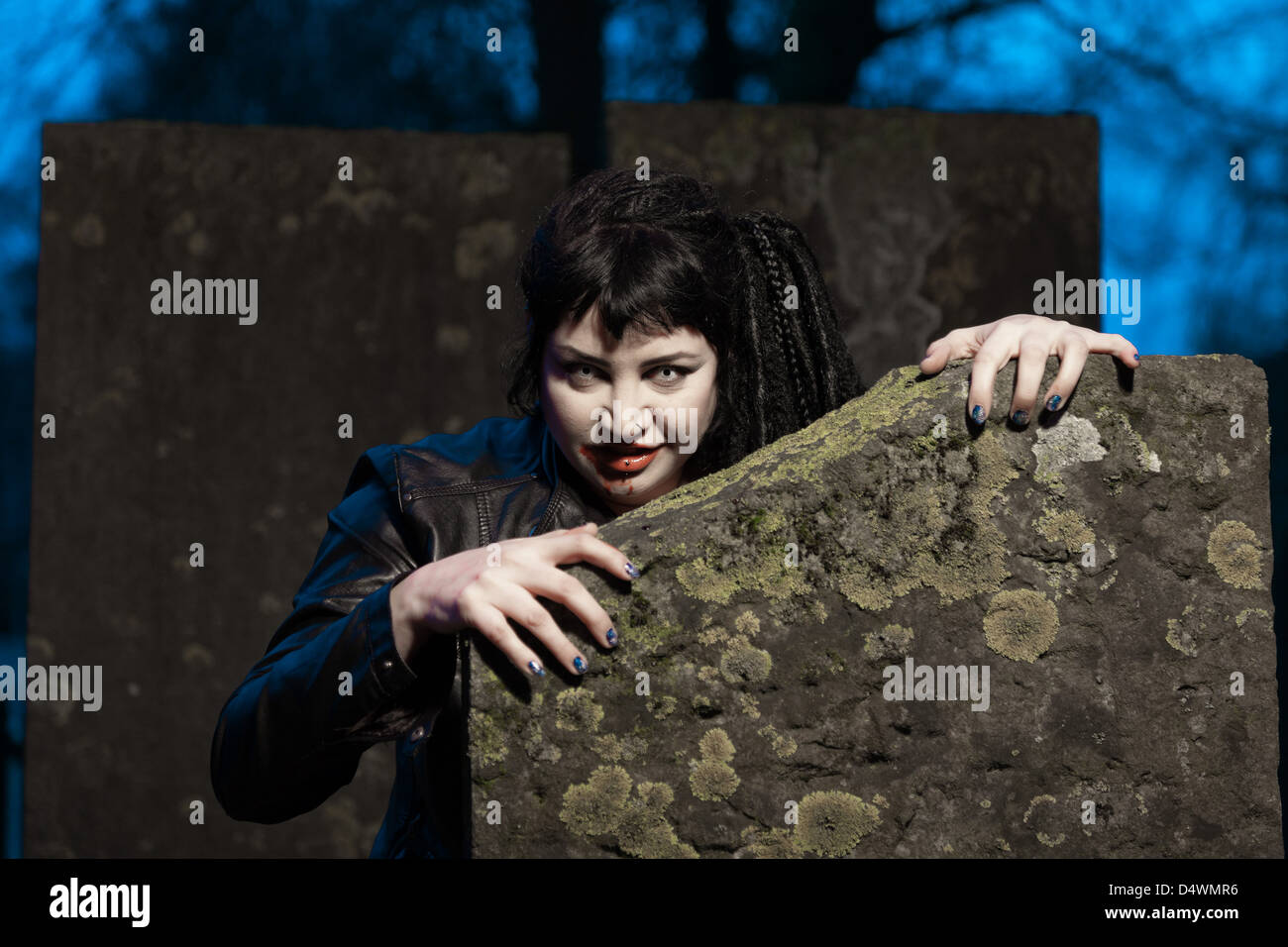 Gothic Girl On Cemetery