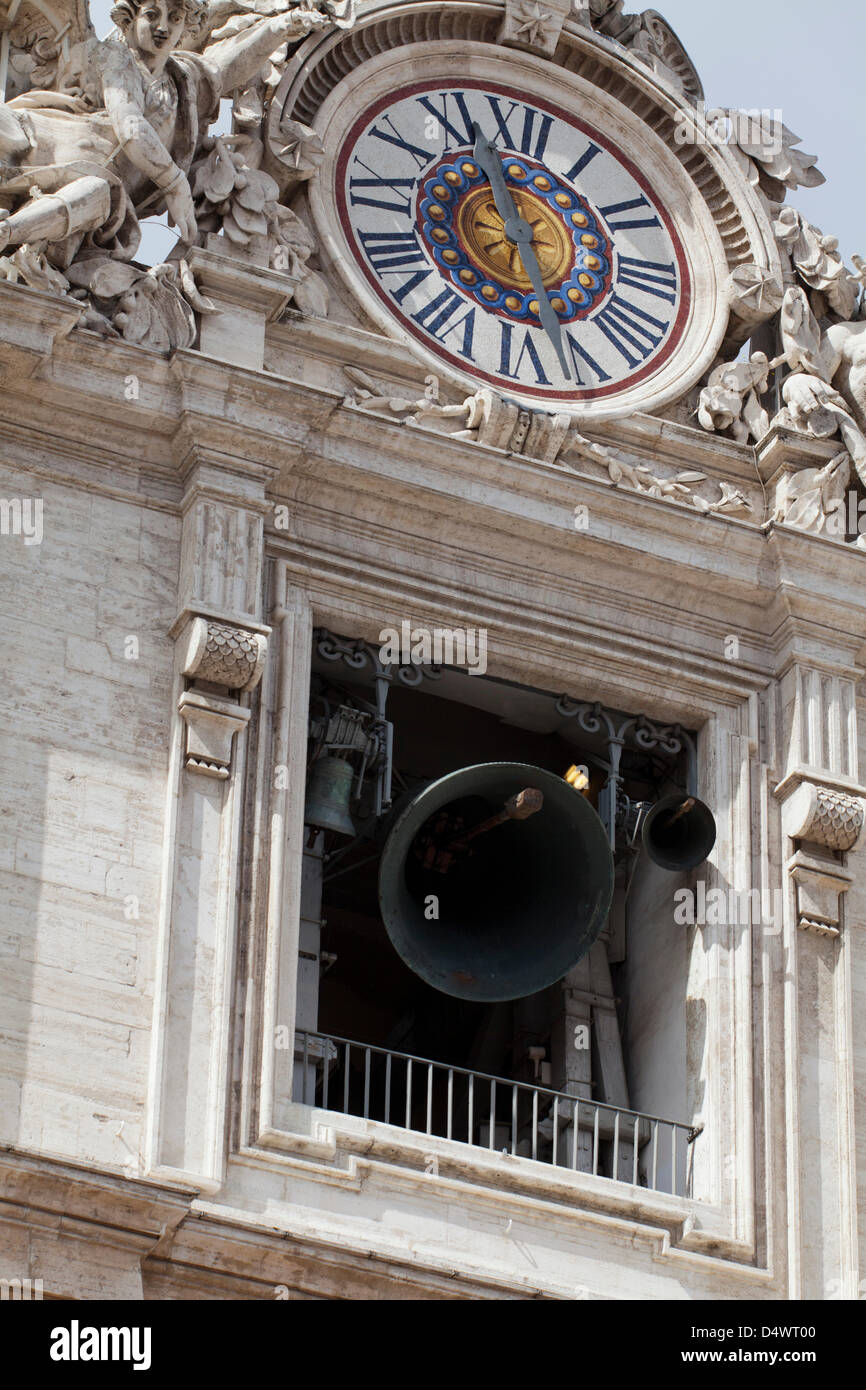 Clock tower on St. Peter's Basilica, Vatican city, Rome, Italy. 19th ...