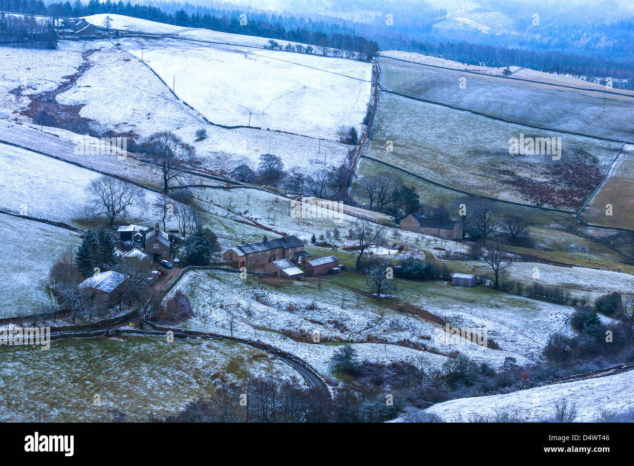 Snow Covered Fields and Hill farm in Cheshire Stock Photo - Alamy
