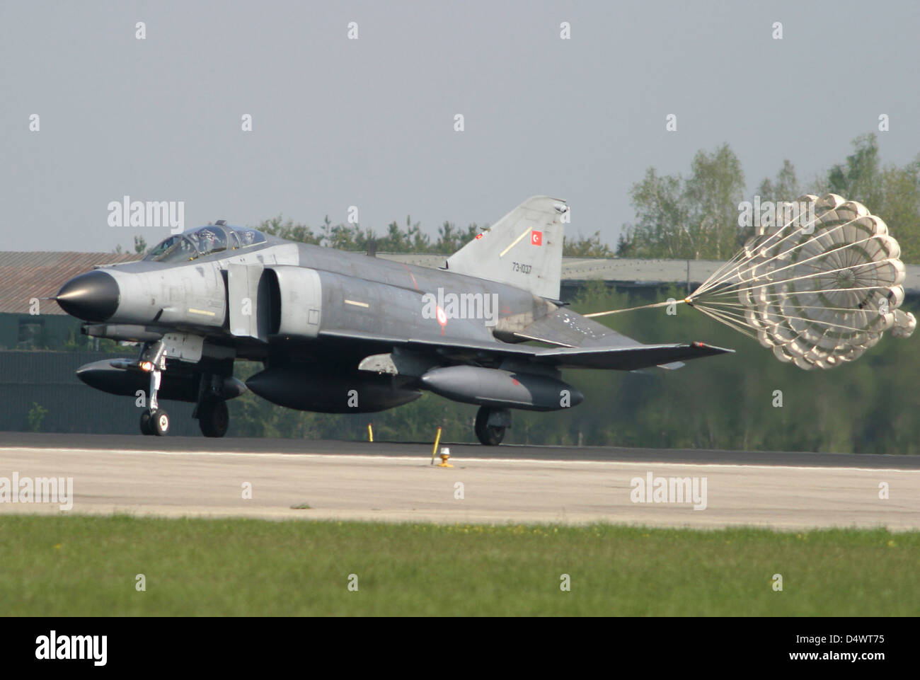 Turkish F-4E Phantom with drag parachute deployed during the bi-annual ...