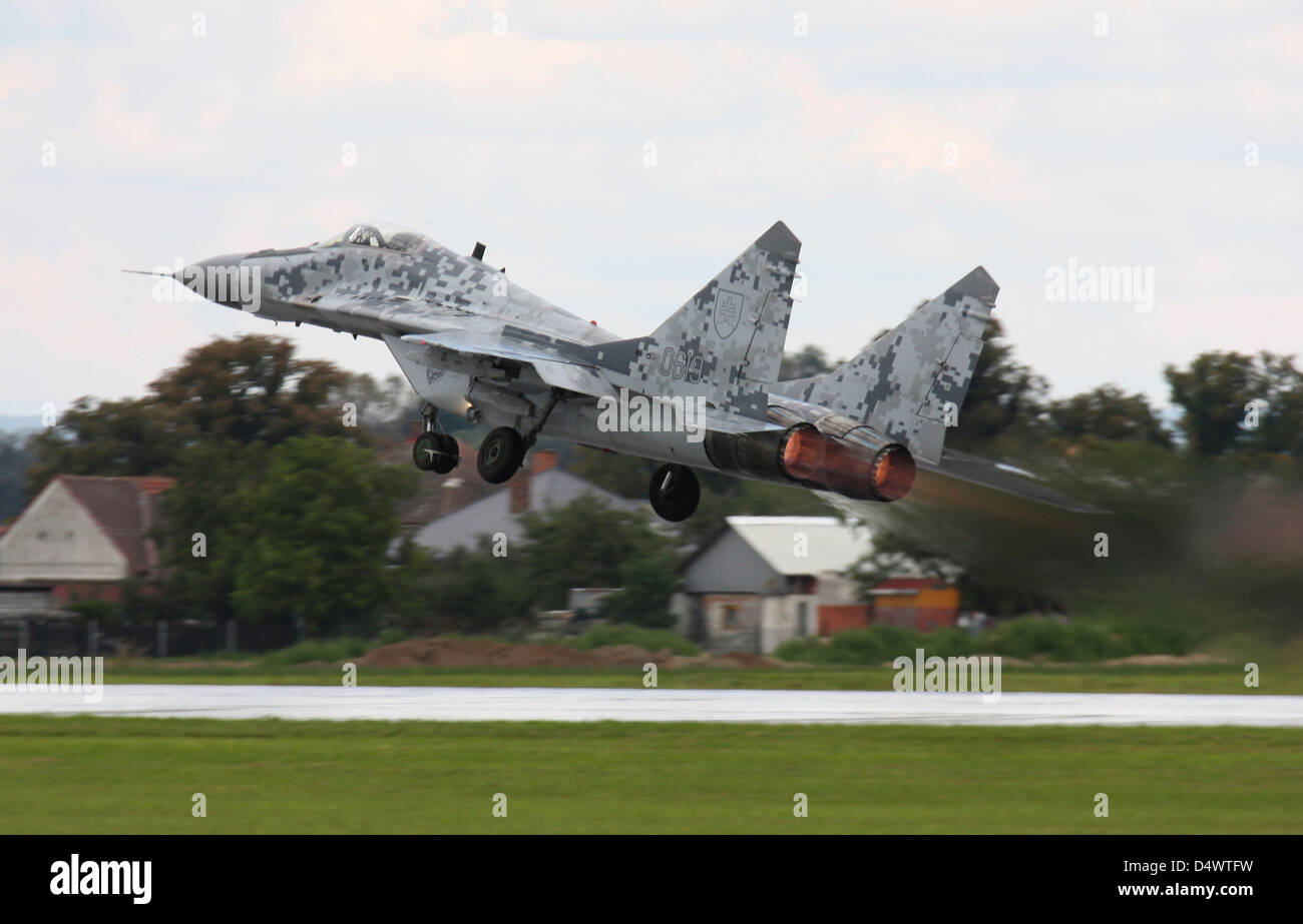 Slovak Air Force MIG-29 Fulcrum taking off, adorned with an ...