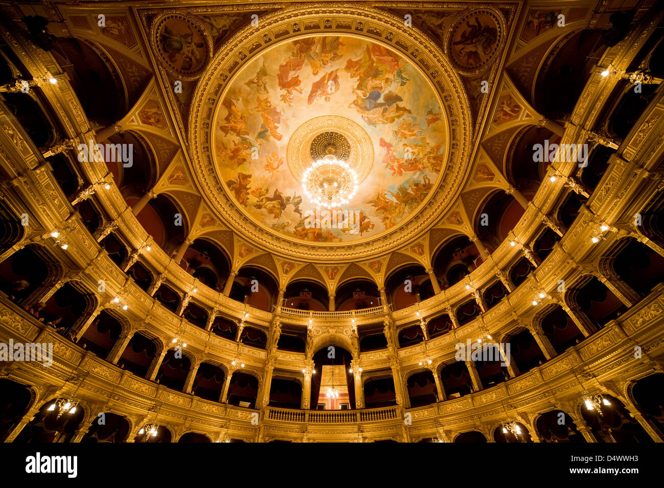 Interior of the Budapest Opera House, auditorium and ceiling with ...