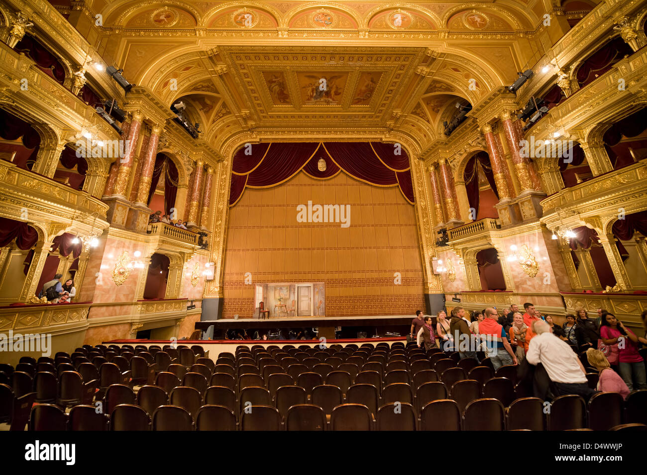 Auditorium and stage, interior of the Budapest Opera House in Hungary ...