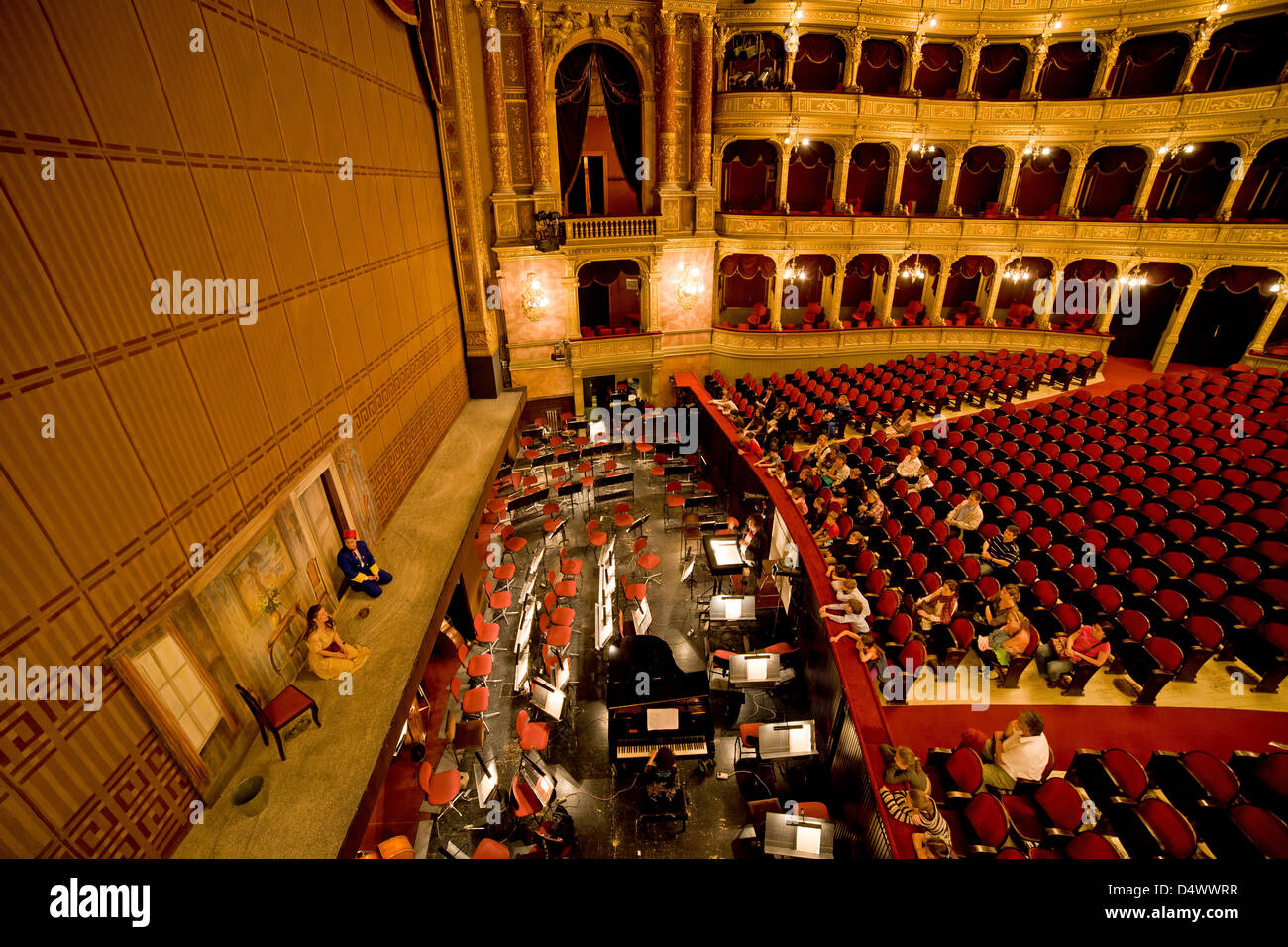 Auditorium, orchestra and stage, interior of the Budapest Opera House ...