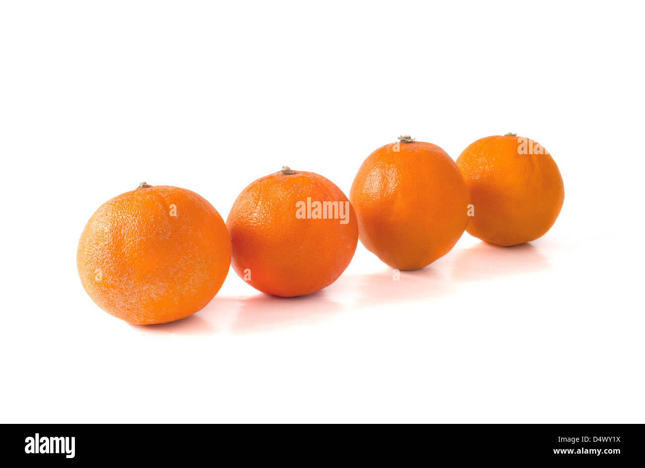 View of four orange fruit over a white background Stock Photo - Alamy