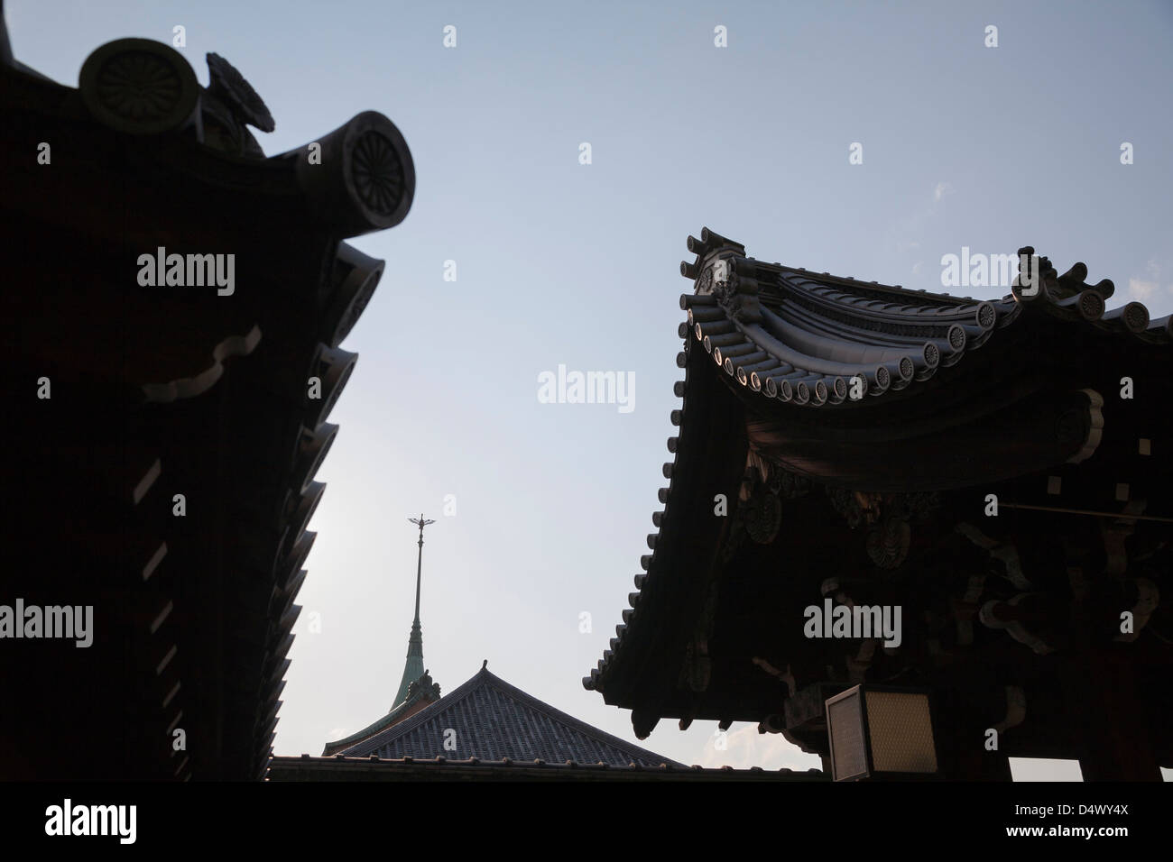 Ornate tiled rooftops of a temple in Higashiyama district, Kyoto, Japan ...