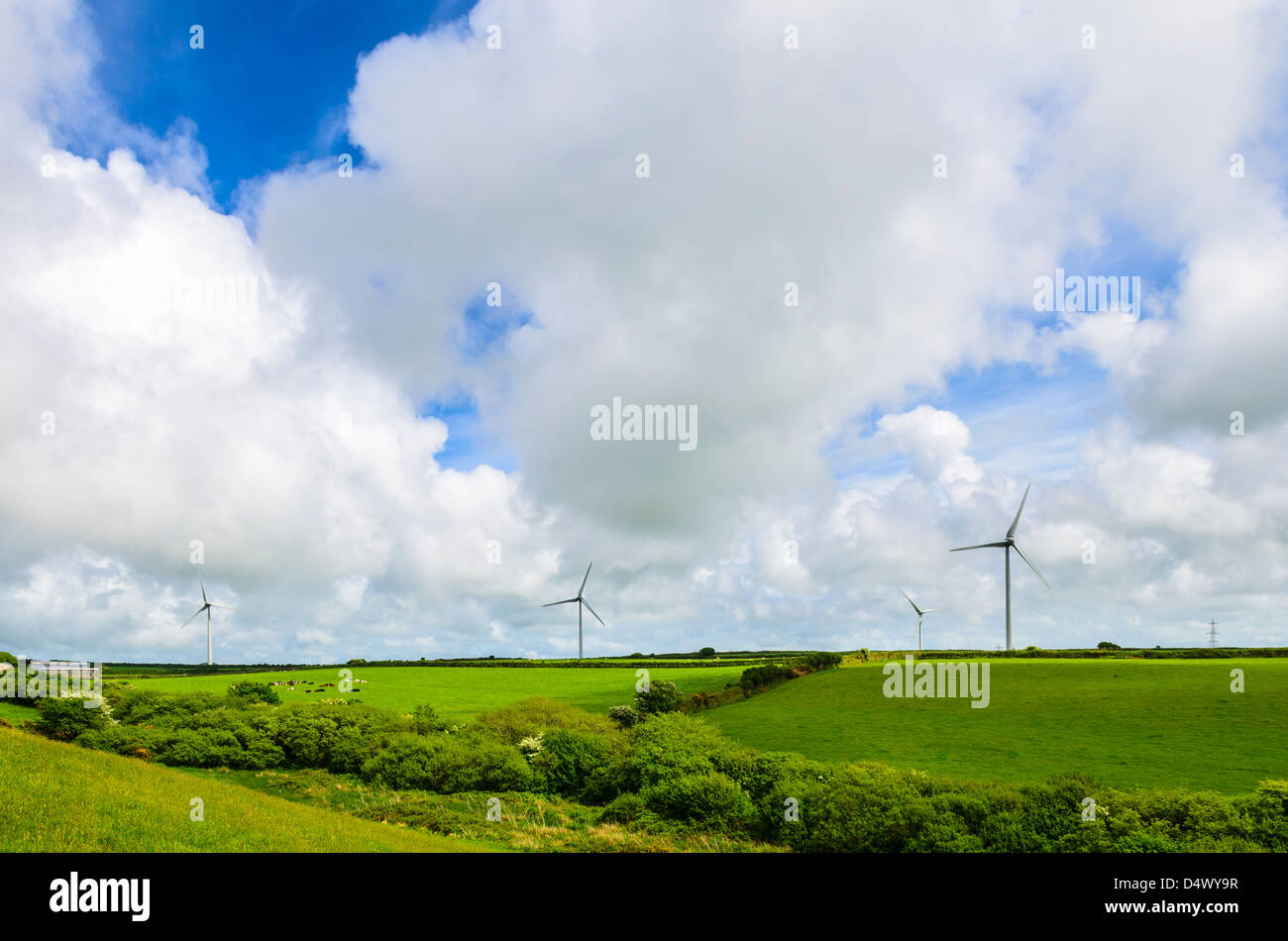 Delabole wind farm surrounded by farmland, Cornwall, England Stock ...