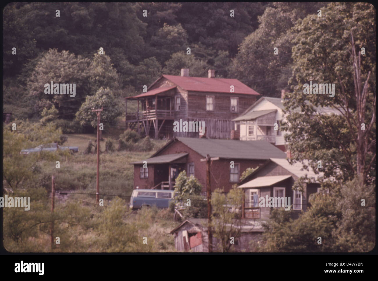 A 1974 photograph depicts houses in Besoco, West Virginia, near Beckley ...