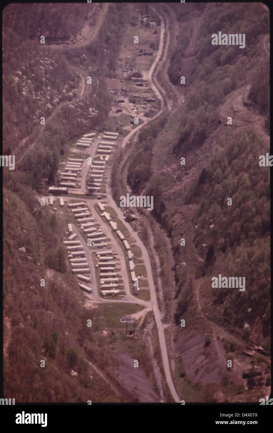 An aerial view shows mobile homes used by families displaced by the ...