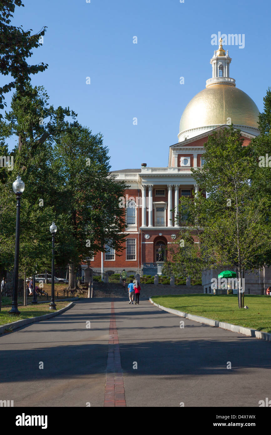 Freedom trail red line crossing common park in Boston Massachusetts ...