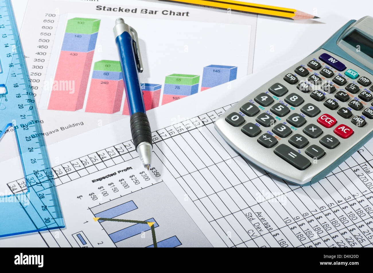 Bar charts and sales sheets Stock Photo - Alamy