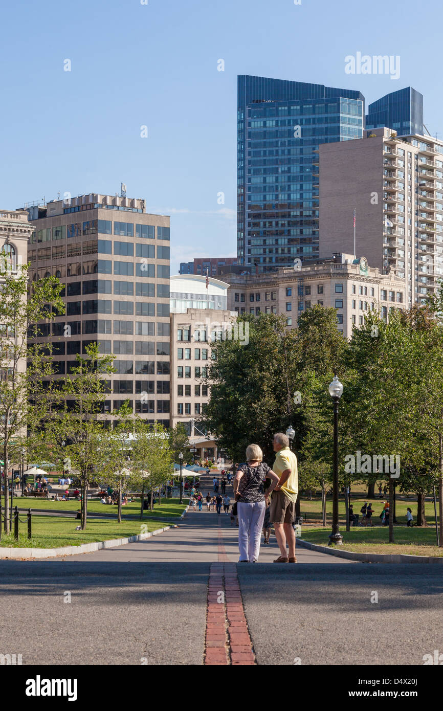 Freedom trail red line crossing common park in Boston Massachusetts ...