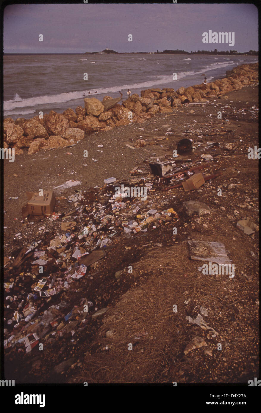 This 1973 photograph shows garbage strewn along Atlantic Beach ...