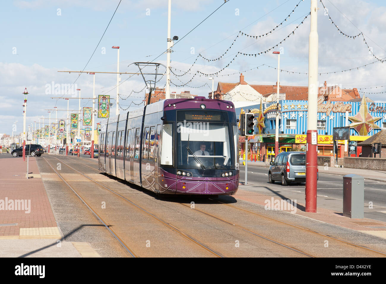 Blackpool tram on the promenade at Blackpool, Lancashire, England Stock ...