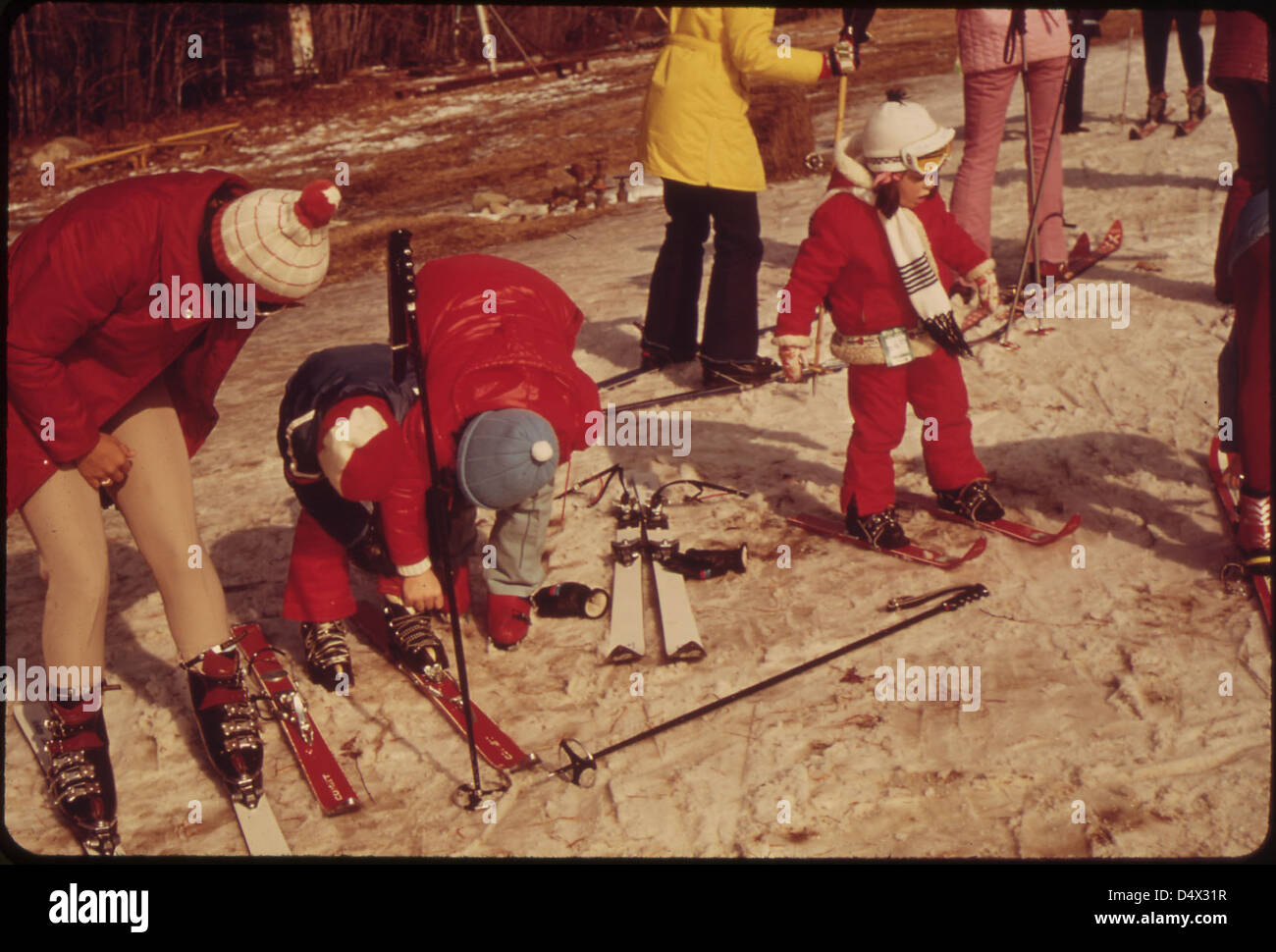 A photograph from February 1973 showing the Great Blue Hill Ski Slopes ...