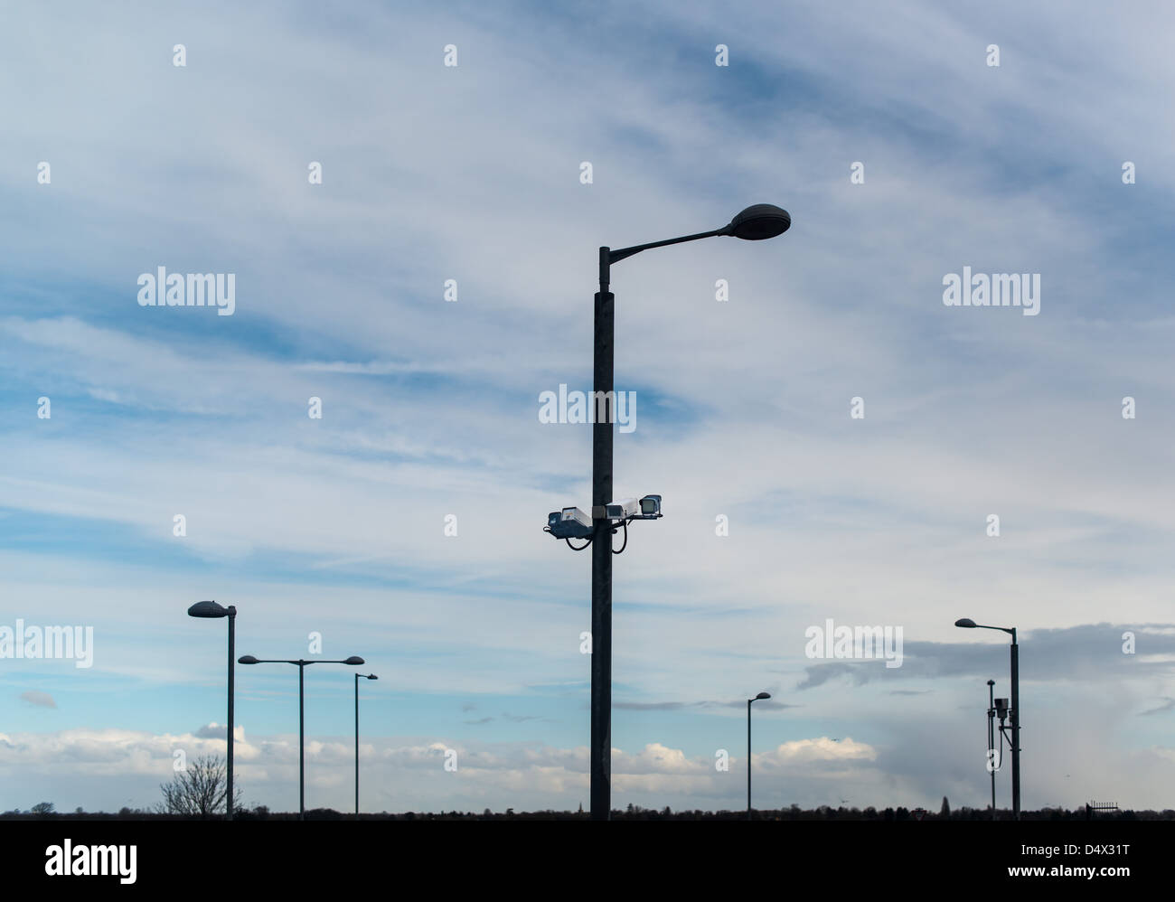 Lamp posts with surveillance equipment Stock Photo - Alamy