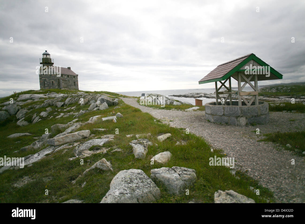 The restored granite lighthouse in Rose Blanche, Newfoundland. The ...