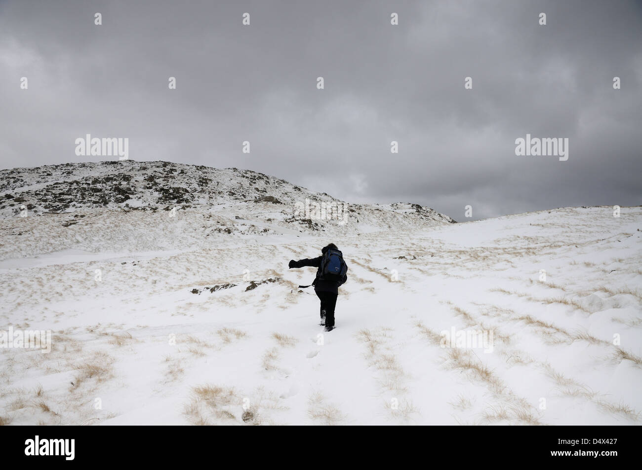 Walker on Wetherlam in winter in the English Lake District Stock Photo ...